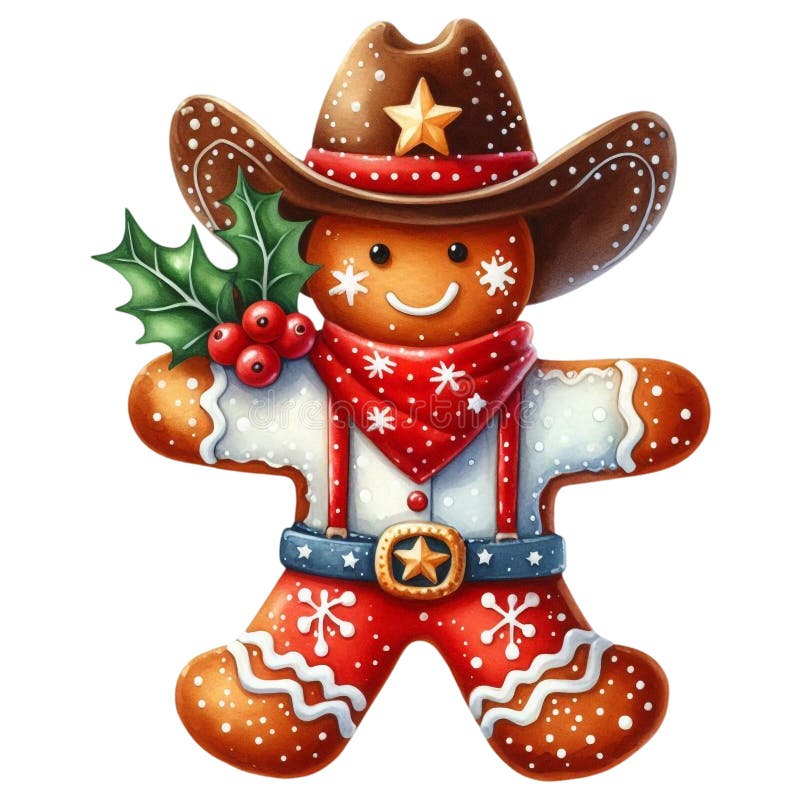 Cute Christmas Cowboy Gingerbread Man Stock Illustration - Illustration ...