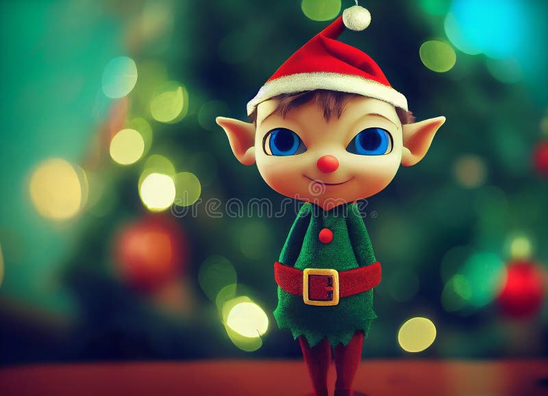 Cute christmas 3d elf stock illustration. Illustration of copy - 267161000