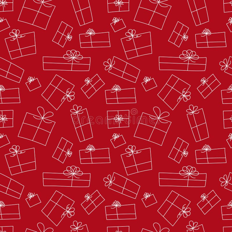Cute Christmas Doodle Style Pattern. Hand-drawn Gift Boxes Stock ...