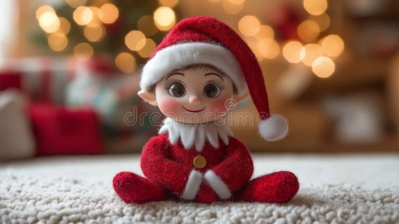 Cute Christmas Elf Sitting on the Carpet Stock Image - Image of holiday ...