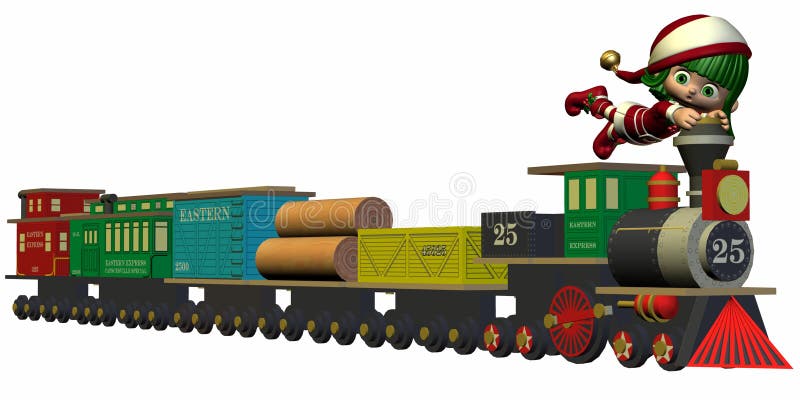Cute Christmas Elf With Toy Train Stock Illustration - Illustration of ...