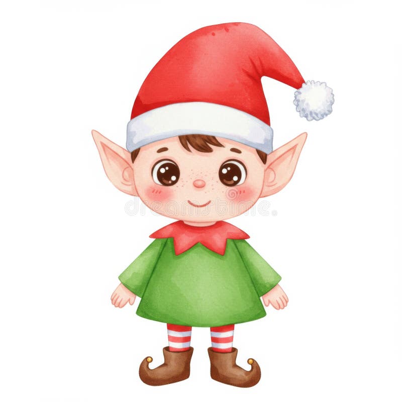 Cute Christmas Elf Watercolor Illustration Stock Illustration ...