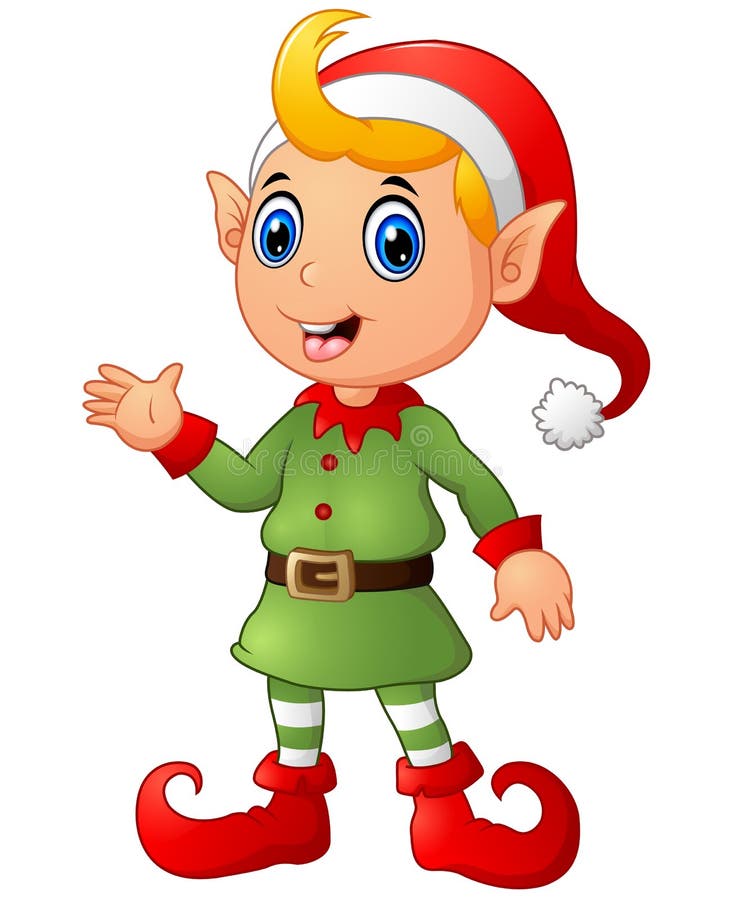 Cute Christmas Elf Waving Hands Stock Vector - Illustration of cartoon ...