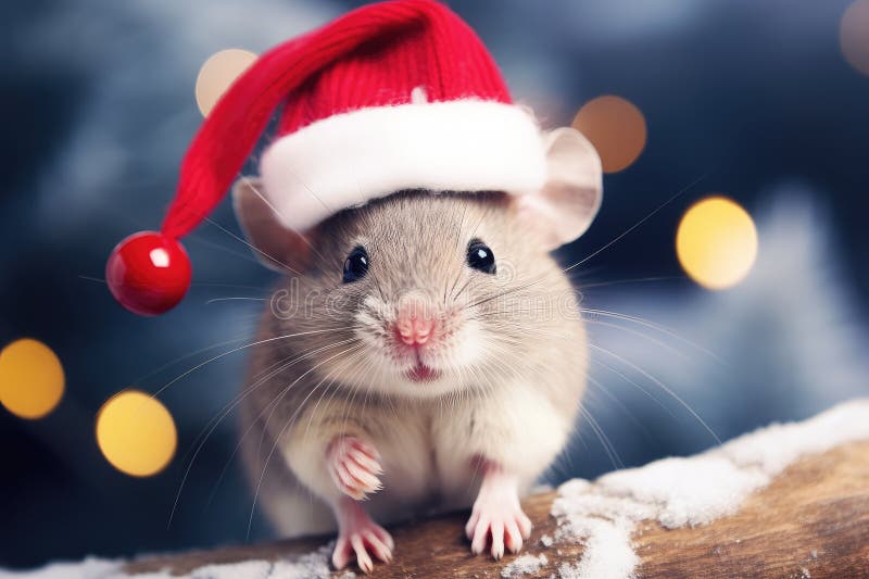 Cute Christmas Funny Mouse in Santa Red Hat Stock Illustration ...