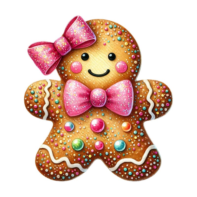 Cute Christmas Girly Gingerbread with Pink Coquette Bow Stock ...
