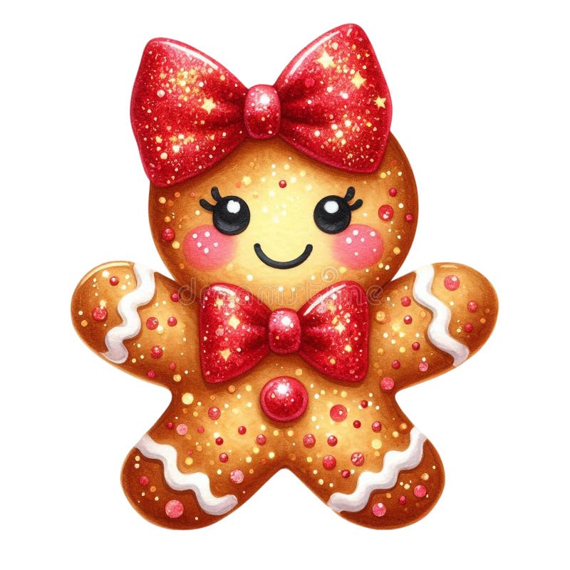 Cute Christmas Girly Gingerbread with Red Coquette Bow Stock ...