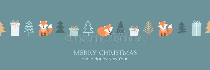 Cute Christmas Motives Fox Tree and Gift Box Stock Vector ...