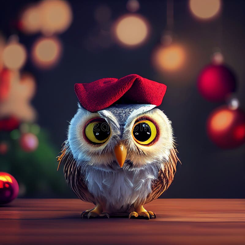 Cute christmas owl stock illustration. Illustration of ornament - 267160775