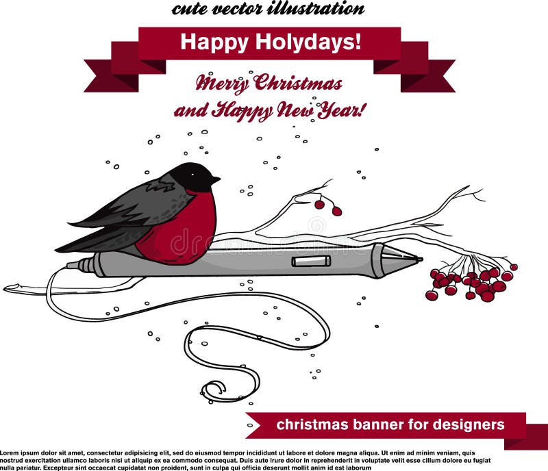 Cute Christmas with Red Bird and Pen for Graphics Tablet Stock Vector ...