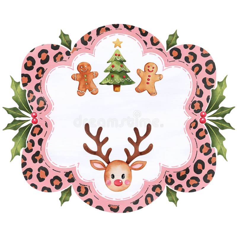 Cute Christmas Sign Board. Pink Leopard Design Sign Board Stock ...