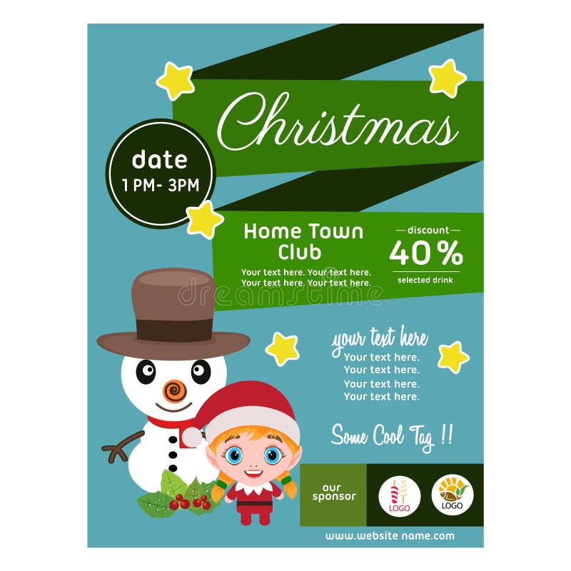 Cute Christmas Theme Poster with Snowman Elf Stock Vector ...