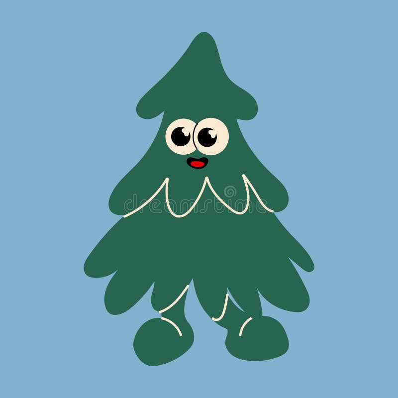 Cute Christmas Tree Cartoon Character with Big Eyes Stock Illustration ...