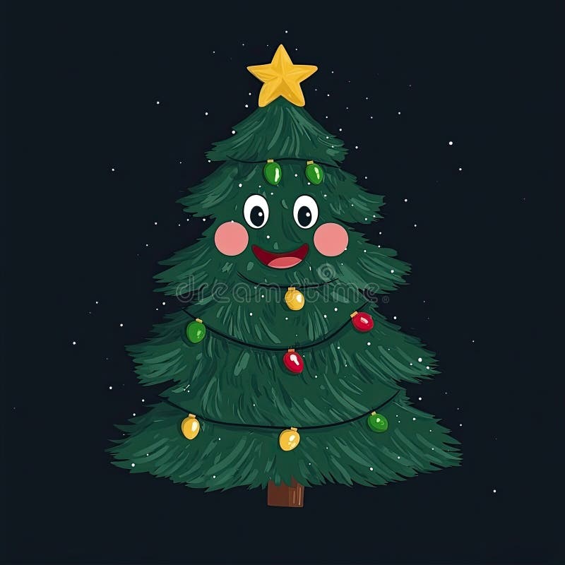 Cute Christmas Tree Cartoon Illustration Stock Image - Image of ...