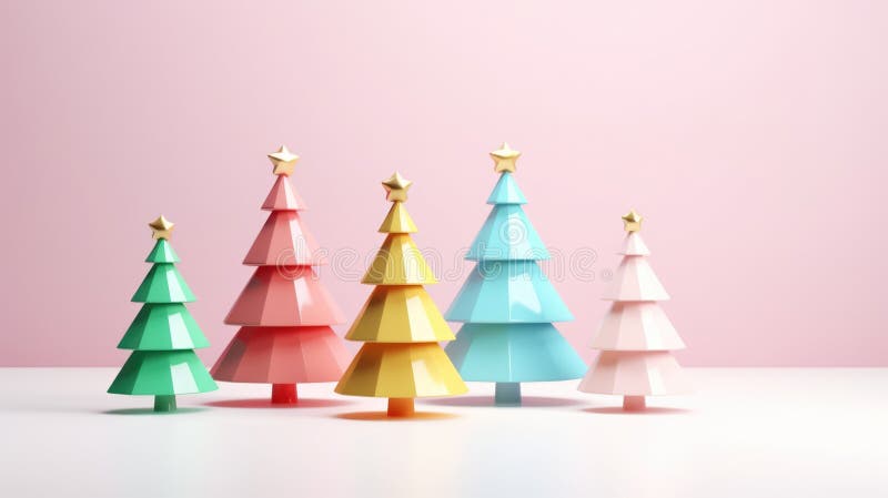 Cute Christmas Trees 3D Style with Merry Christmas Decorations ...