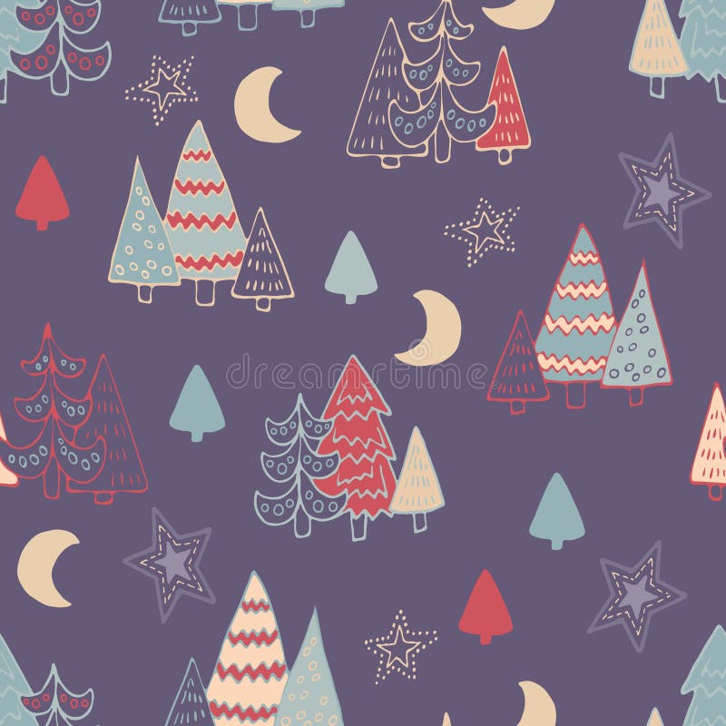 Cute Christmas Trees Seamless Pattern. Vector Illustration Stock Vector ...