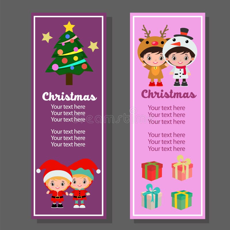 Cute Christmas Vertical Banner with Kids Costume Stock Vector ...