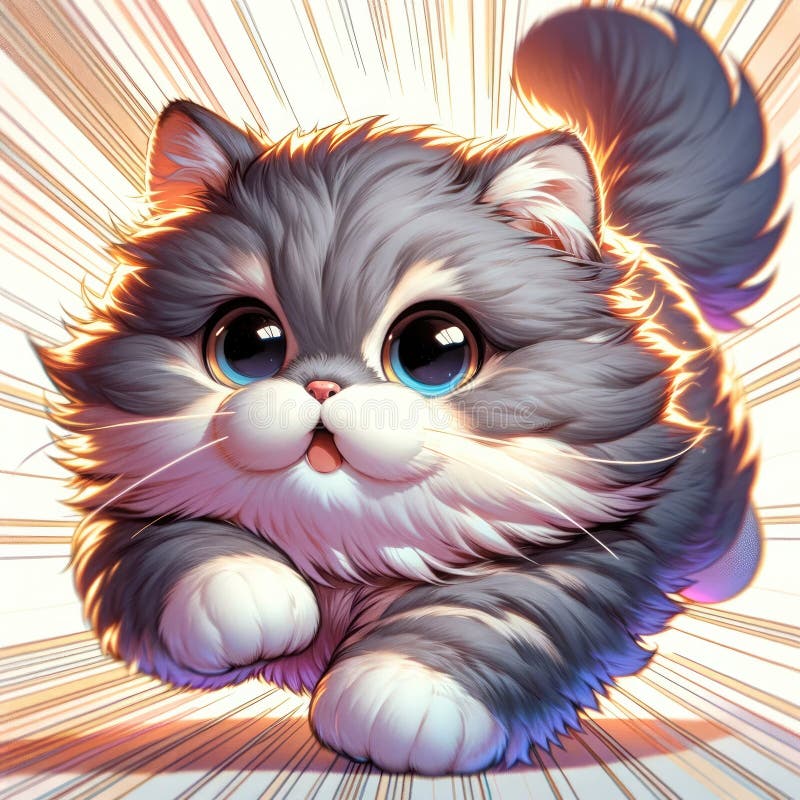 Cute Chubby Cat Run, Illustration Generative AI Stock Illustration ...