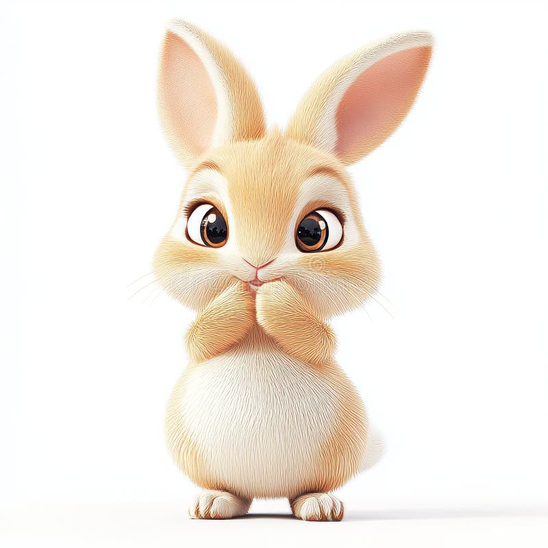A Cute, Chubby, and Fluffy Cartoon Easter Bunny with Eyebrows, Pink ...