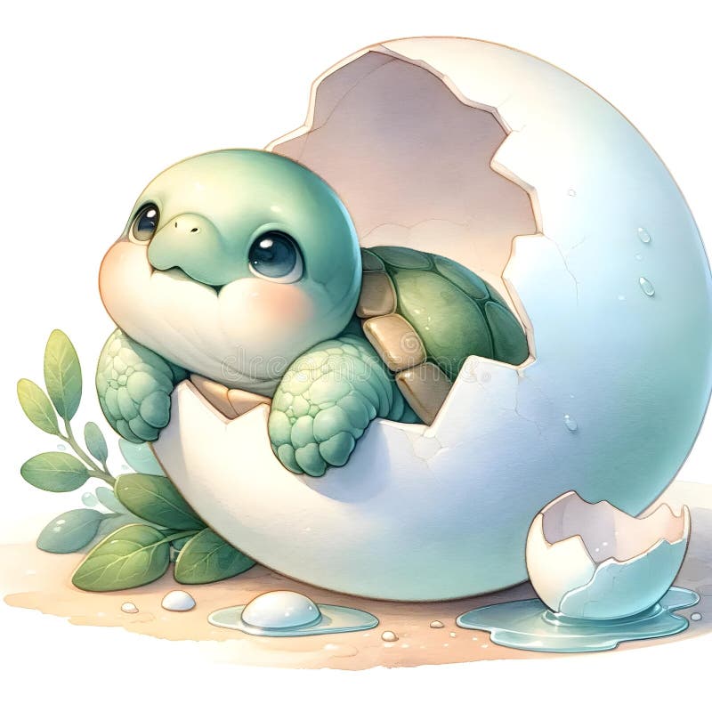 Cute Chubby Turtle Character, Watercolor Illustration Stock ...
