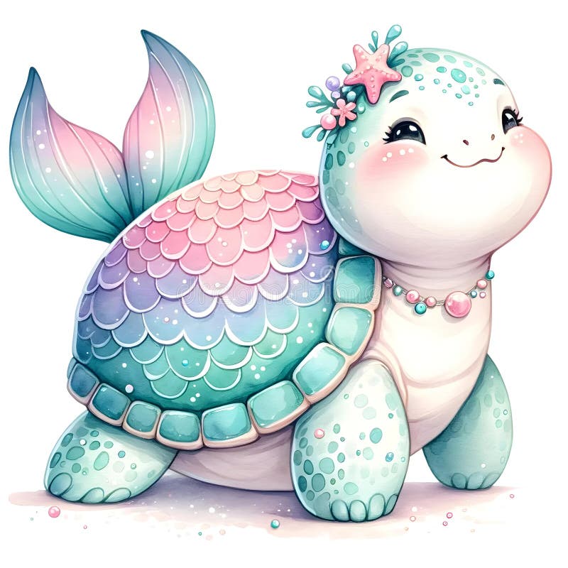 Cute Chubby Turtle Character, Watercolor Illustration Stock ...