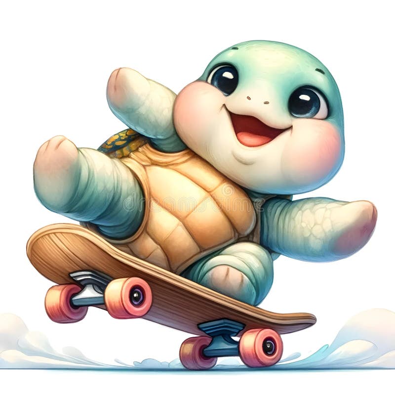 Cute Chubby Turtle Character, Watercolor Illustration Stock ...