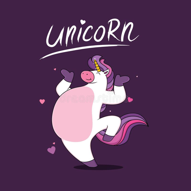 Cute Chubby Unicorn Cartoons are Dancing Stock Vector - Illustration of ...