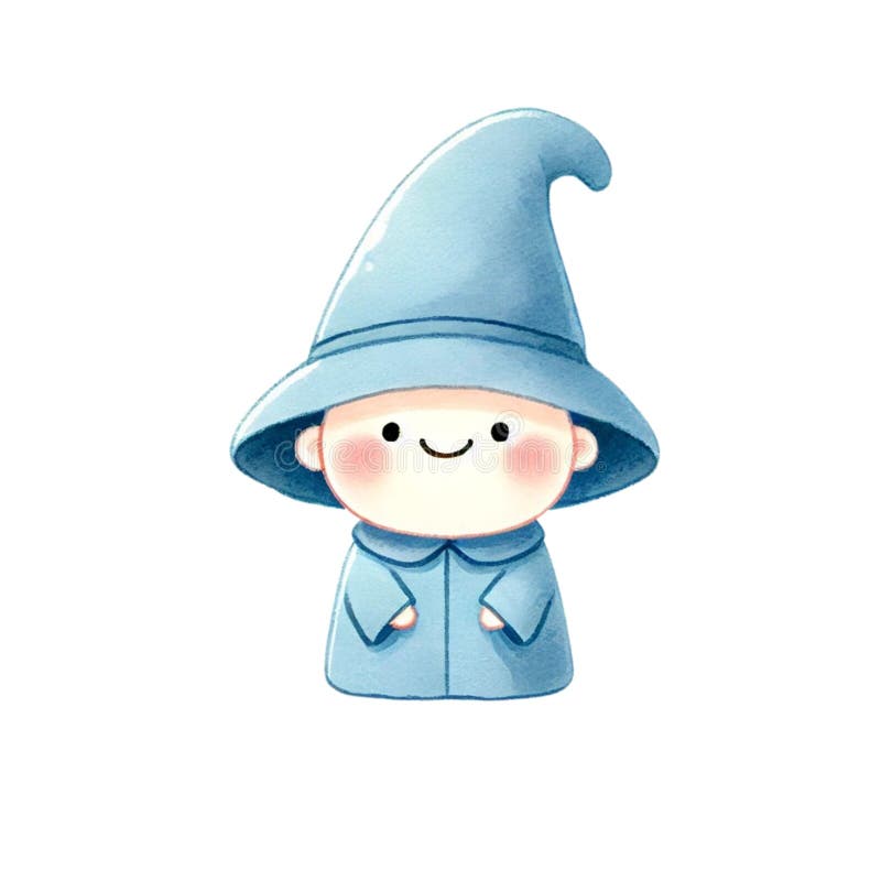 An Adorable Kawaii-style Illustration of a Smiling Wizard with Rosy ...