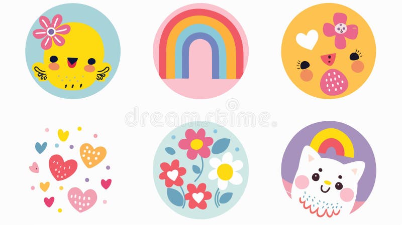 Cute Circle Stickers Designs for Adorable Projects - Set of Comic ...
