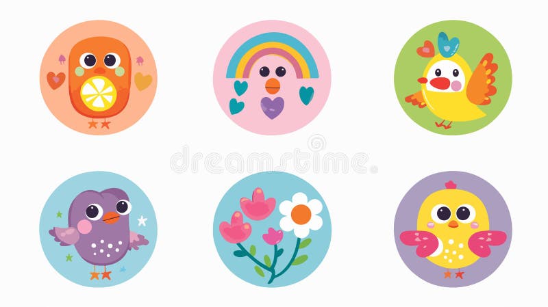 Cute Circle Stickers Designs for Adorable Projects - Set of Comic ...