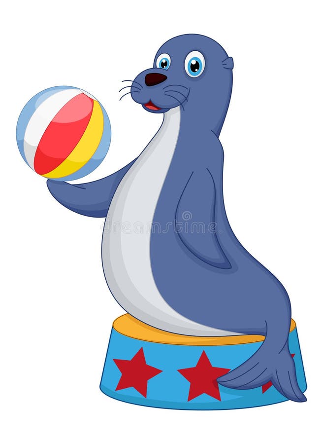 Cute Circus Seal Playing a Ball Stock Vector - Illustration of mammal ...