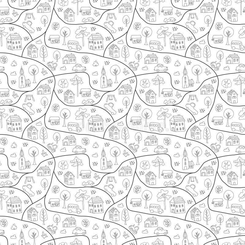 Cute City Map Seamless Pattern, Cartoon Town Landscape Background ...