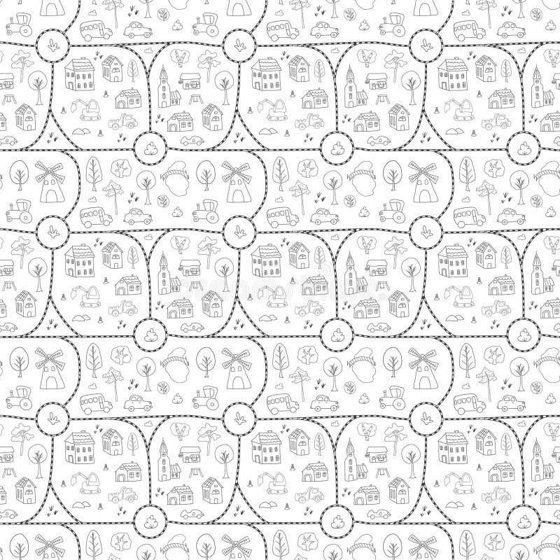 Cute City Map Seamless Pattern, Cartoon Town Landscape Background ...