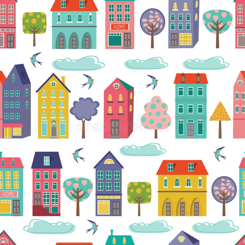 Cute city pattern stock vector. Illustration of beautiful - 31940867