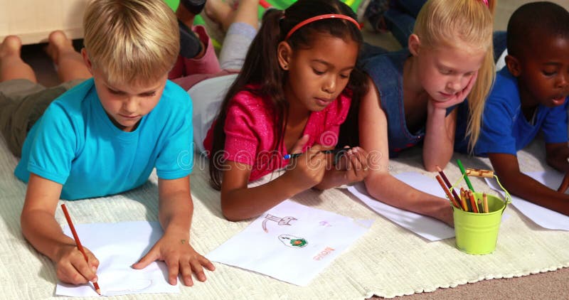 Cute Classmates Drawing Together on the Floor Stock Video - Video of ...