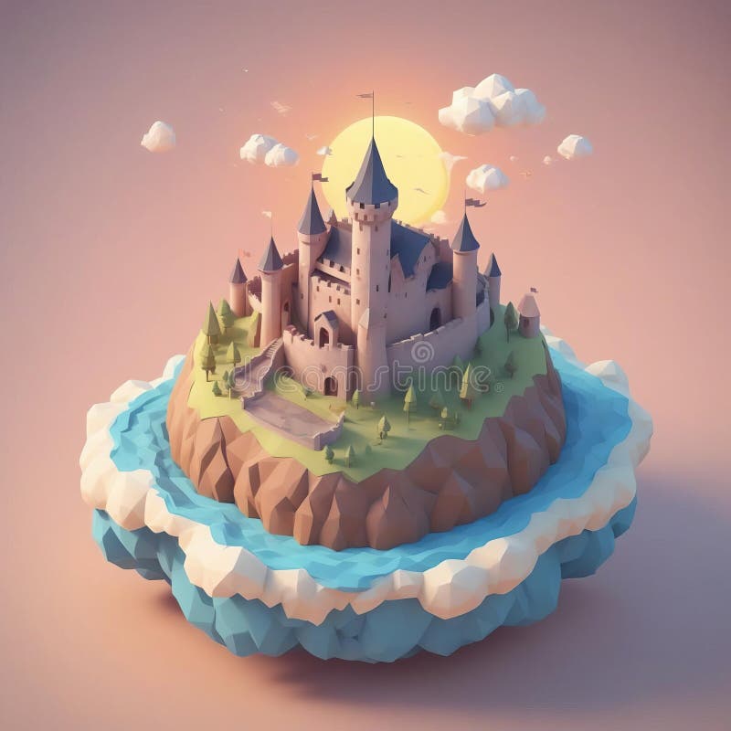 A Cute Clay Castle in the Clouds Stock Illustration - Illustration of ...