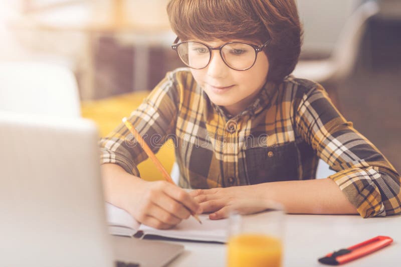 Cute Clever Boy Doing His School Assignment Stock Image - Image of ...