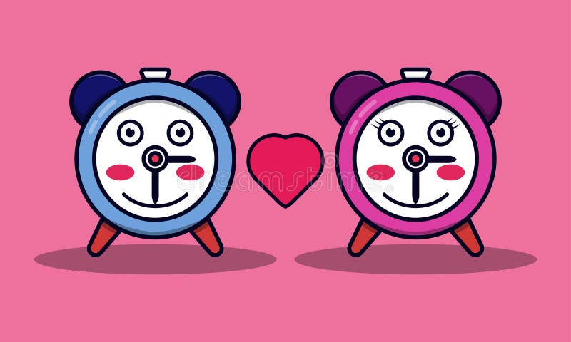 Cute Clock Mascot in Love. Flat Design Illustration Stock Vector ...