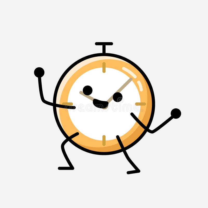 Cute Clock Mascot Vector Character in Flat Design Style Stock Vector ...
