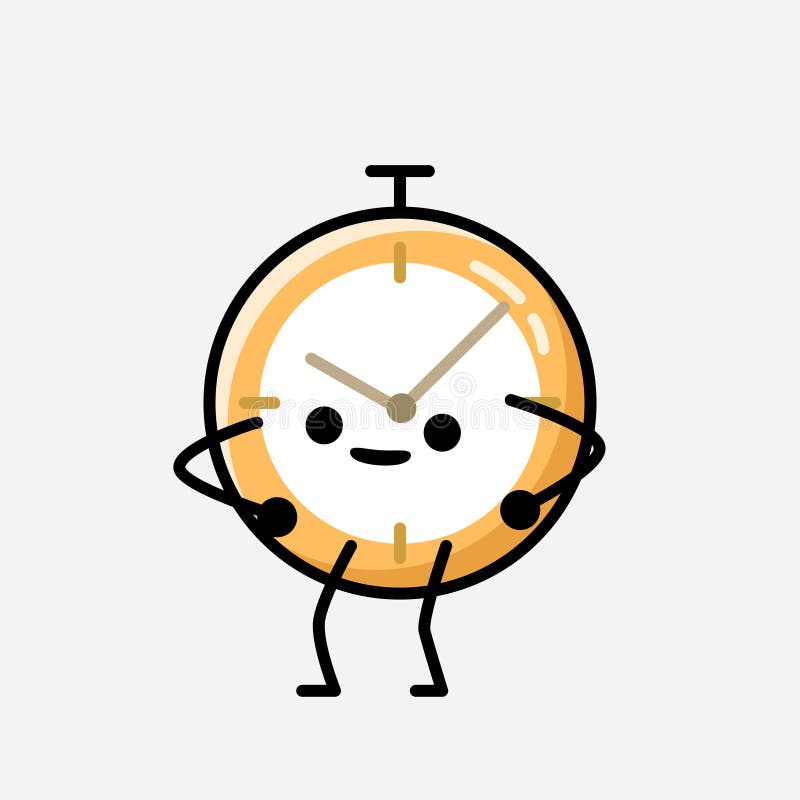 Cute Clock Mascot Vector Character in Flat Design Style Stock Vector ...
