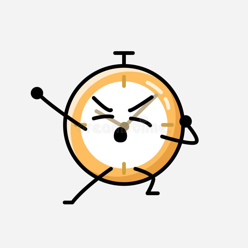 Cute Clock Mascot Vector Character in Flat Design Style Stock Vector ...