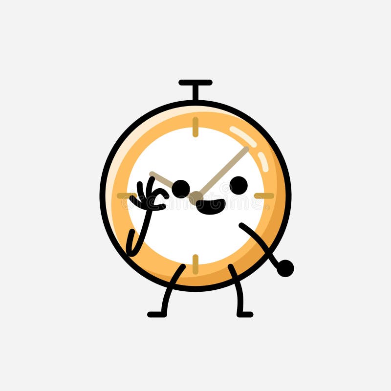 Cute Clock Mascot Vector Character in Flat Design Style Stock Vector ...