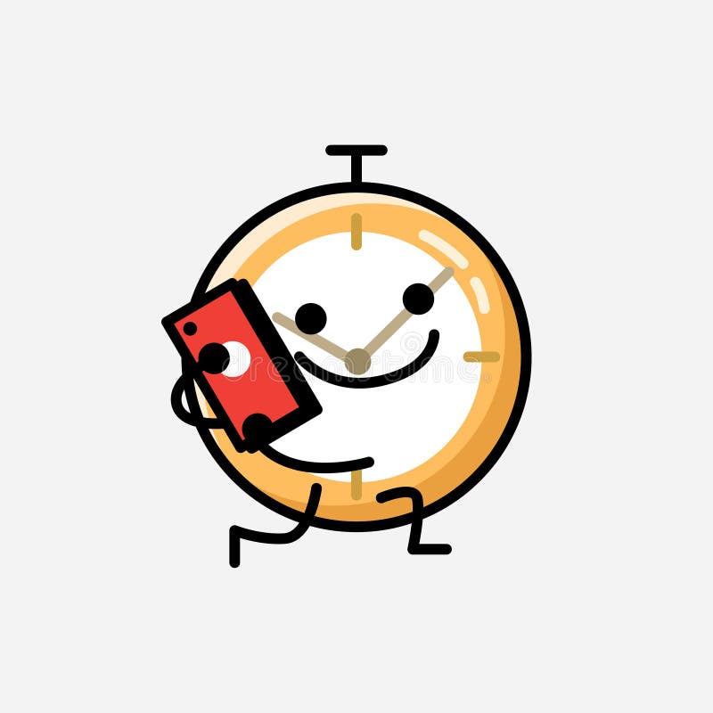 Cute Clock Mascot Vector Character in Flat Design Style Stock Vector ...