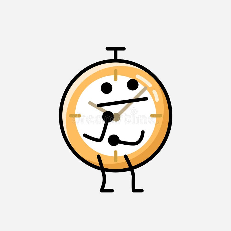 Cute Clock Mascot Vector Character in Flat Design Style Stock Vector ...