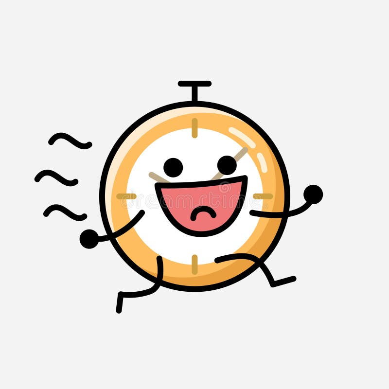 Cute Clock Mascot Vector Character in Flat Design Style Stock Vector ...
