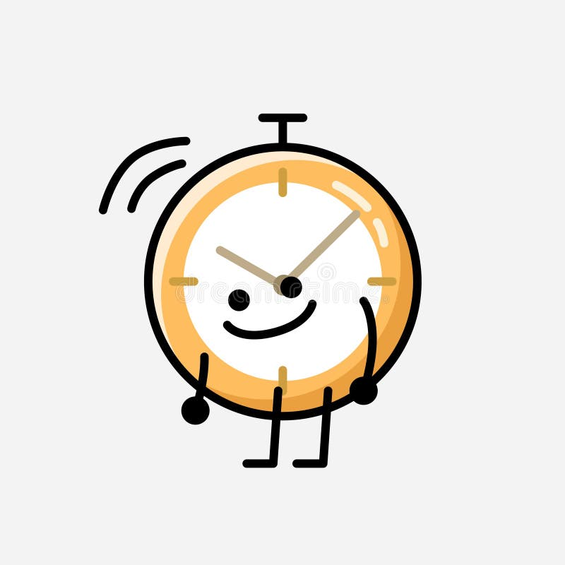 Cute Clock Mascot Vector Character in Flat Design Style Stock Vector ...