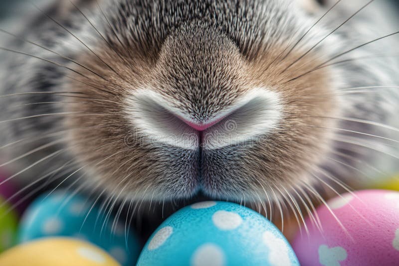 Cute Close Up of Bunny Nose with Colorful Easter Eggs Stock ...
