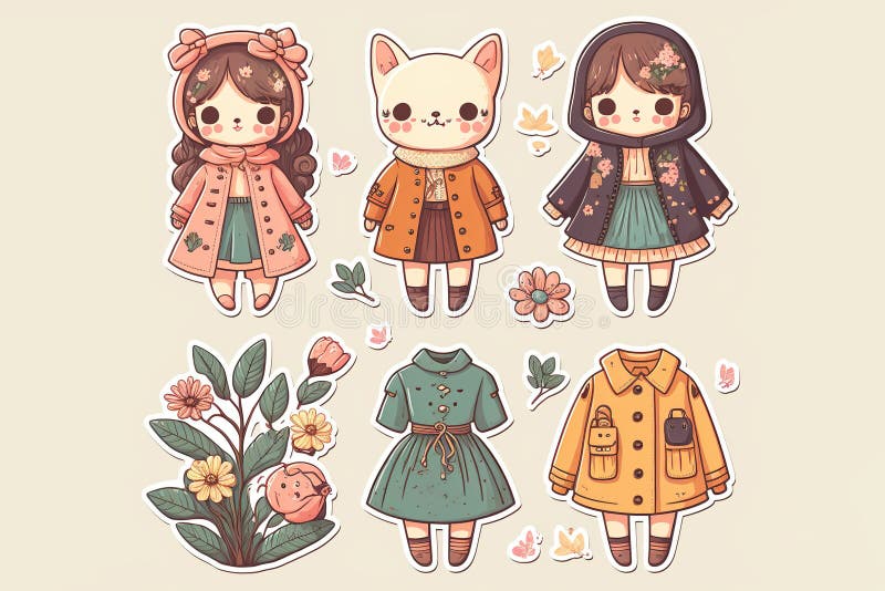 Cute Clothes and Flowers Stickers. Created with Generative AI ...