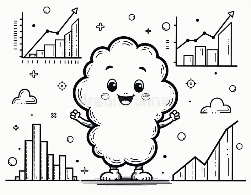 Cute Cloud Character with Growth Charts - Doodle Style Illustration ...