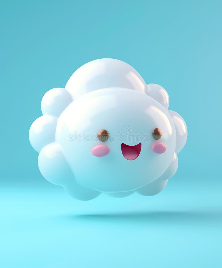 Cute Cloud Character Isolated on Blue Background. 3D Rendering. Stock ...
