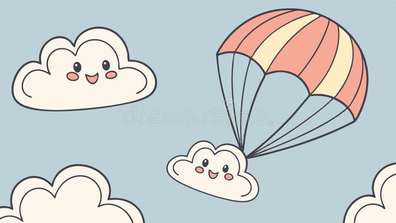 Cute Cloud Characters with Parachute Vector, Vector Design Generative ...